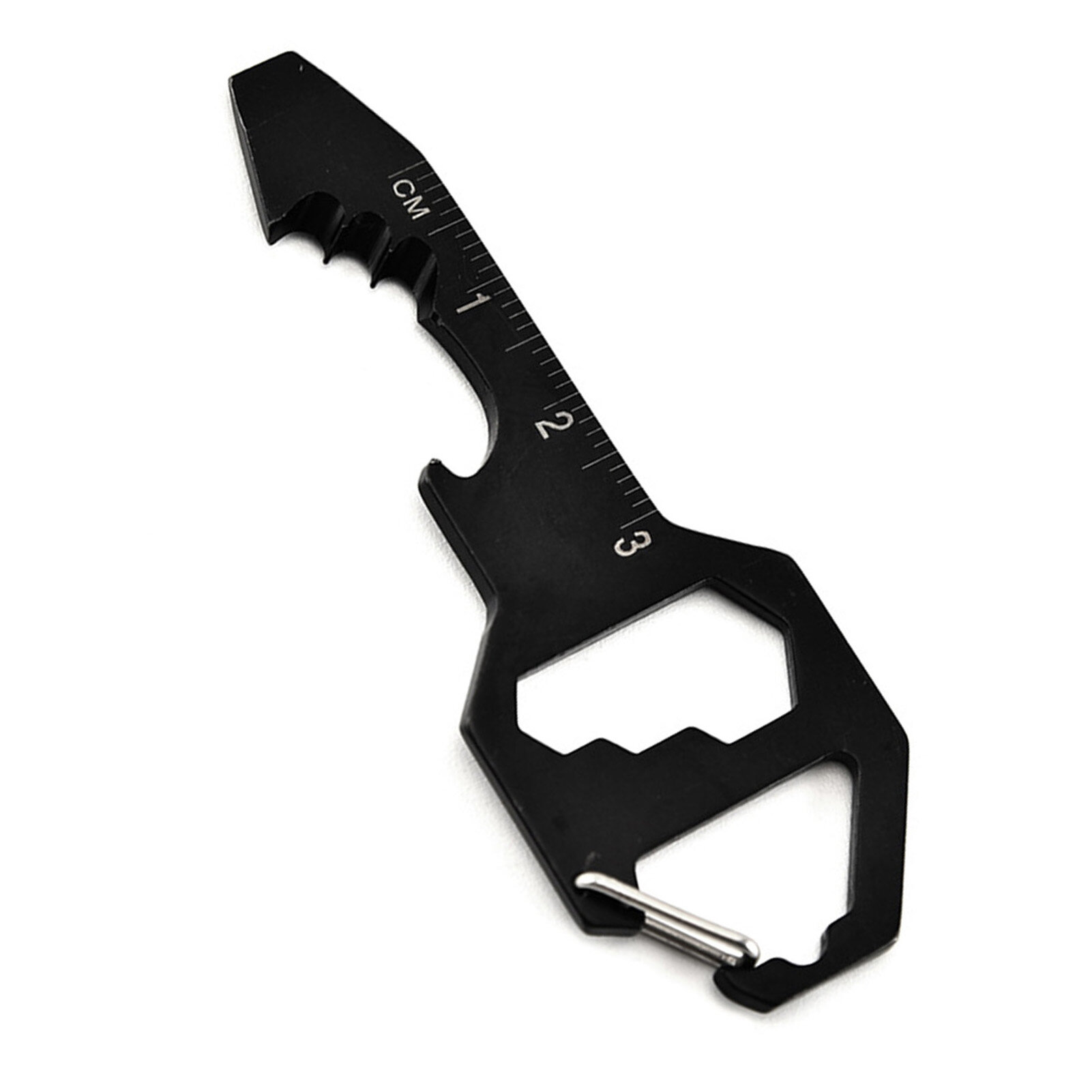 Многофункциональный брелок-инструмент из нержавеющей стали, включающий открывалку для бутылок, шестигранный ключ и отвертку, черный.