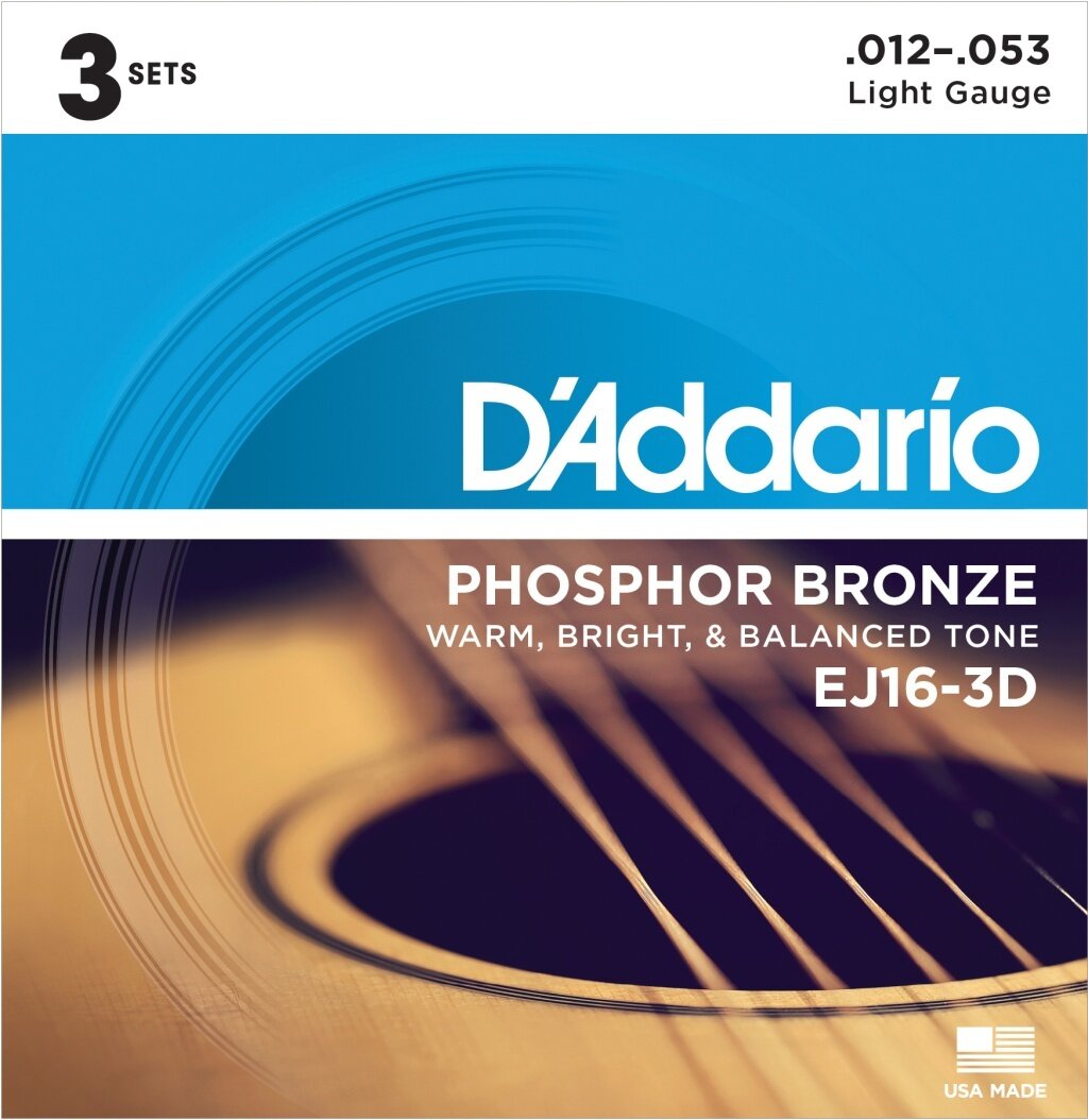 Phosphor Bronze Струны для акустической гитары фосф. бронза, 3 комплекта, 12-53, D'Addario EJ16-3D