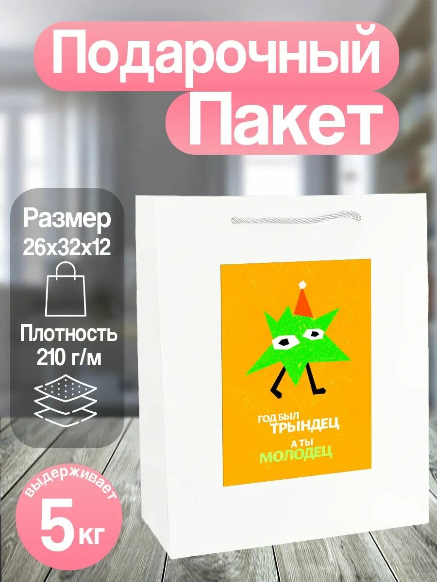 Пакет новогодний подарочный мем, упаковка для подарка, 26х31 см