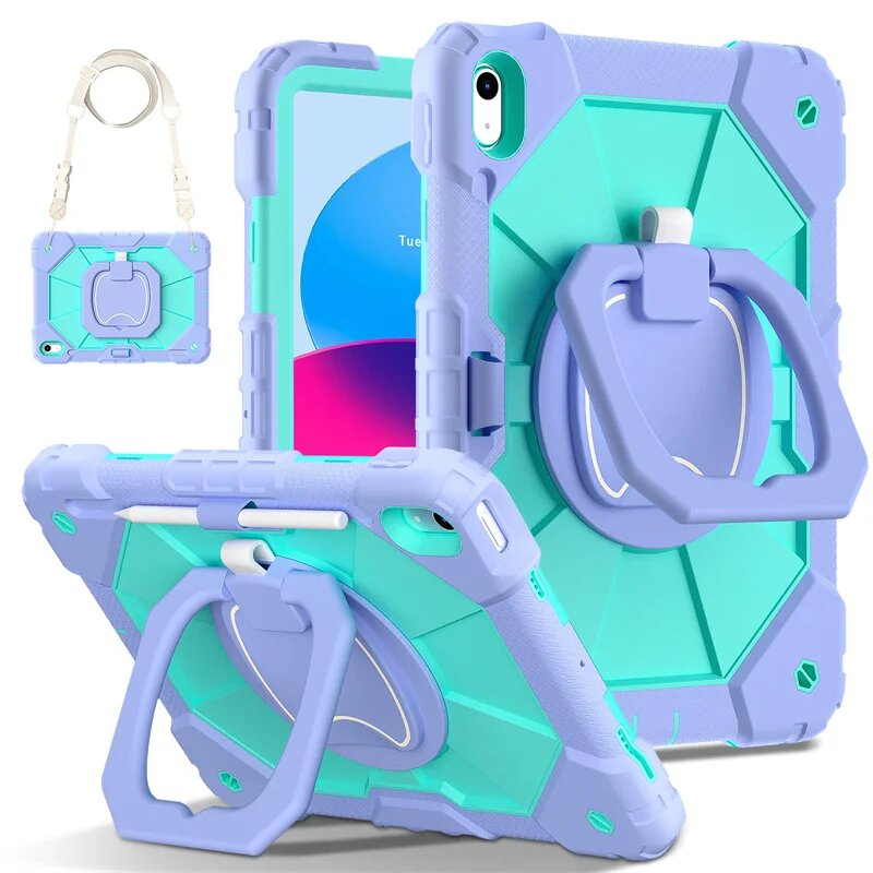 Противоударный чехол Greliana для iPad 10.2, 9.7 iPad(A16) 11th 11, Purple-MintGreen