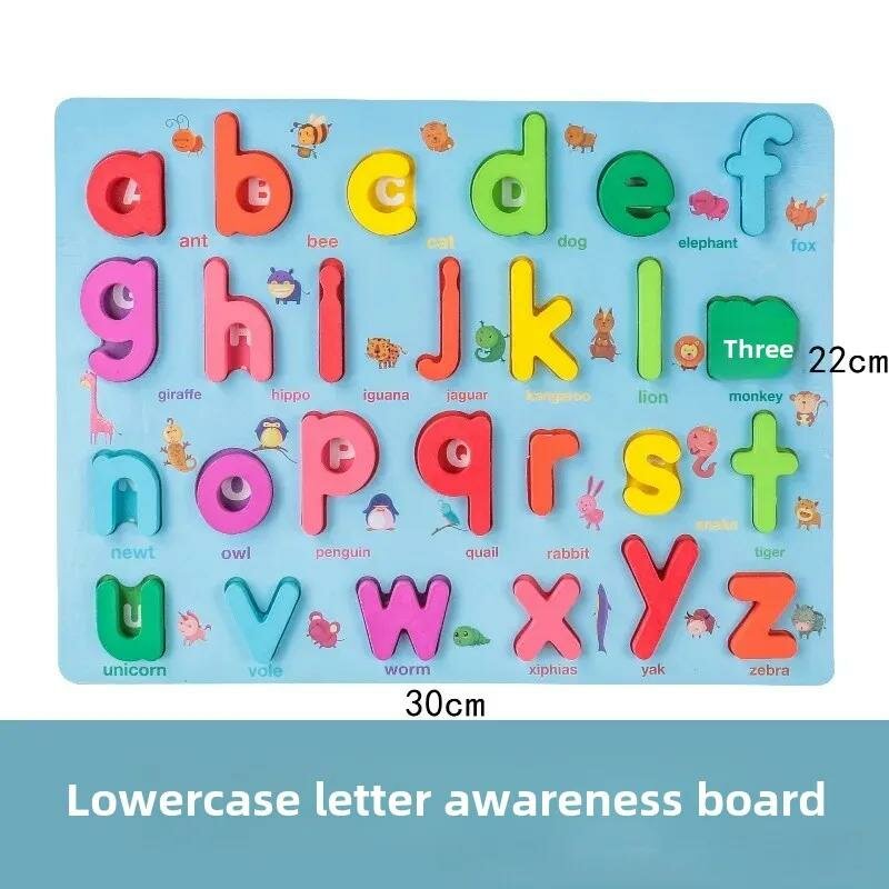 Детская доска для когнитивного развития цифр и алфавита раннего образования трехмерная деревянная пазл-головоломка для ручного захвата интеллектуальных игрушек (доска для когнитивного развития маленьких букв)
