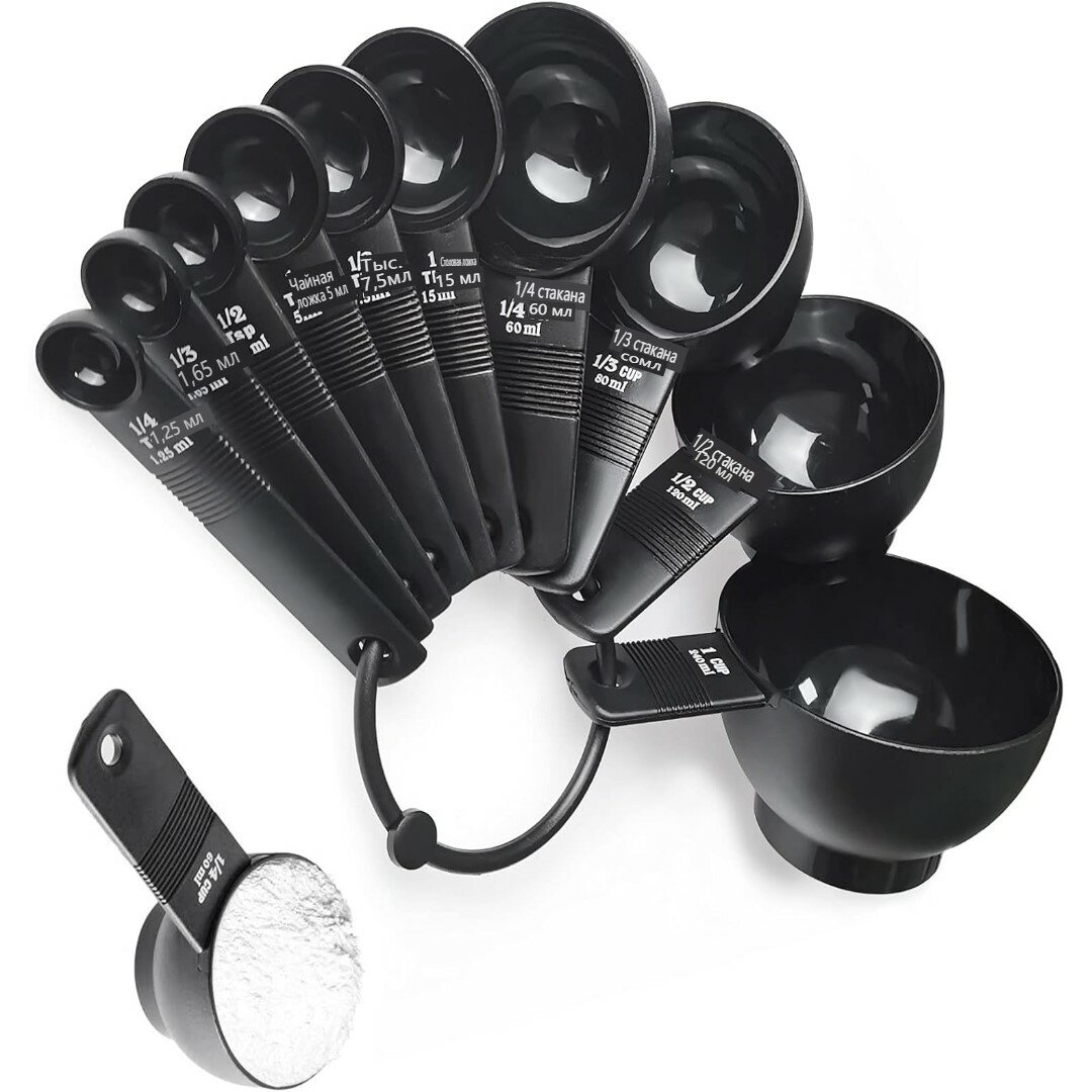 Набор мерных ложек, 10 шт: 240 мл, 120 мл, 80 мл, 60 мл,15 мл-1.25 мл, черные