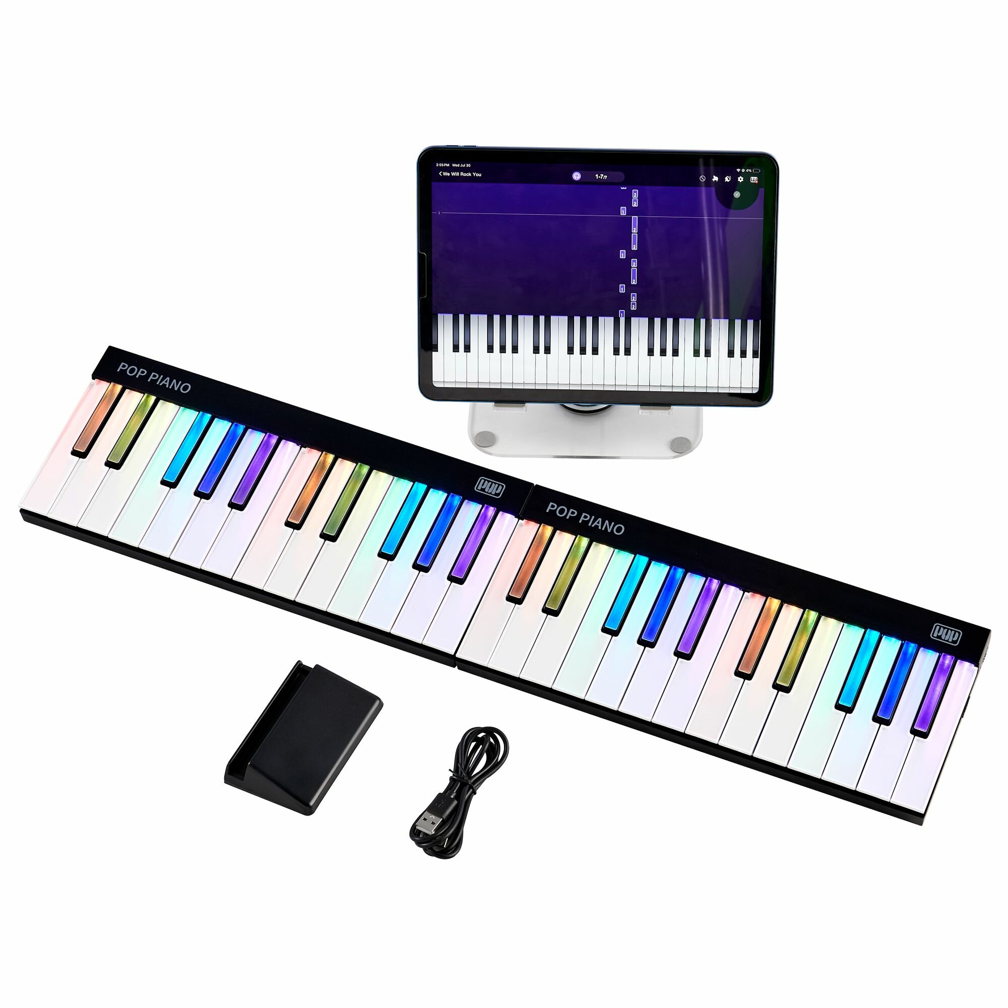 POP Piano 72-клавишная светящаяся Bluetooth клавиатура, MIDI-клавиатура, портативное расширяемое пианиночерное