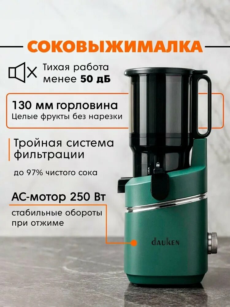 Соковыжималка шнековая электрическая Dauken DSJ480 Emerald c холодным отжимом, 2,5 литра, 250 Вт,