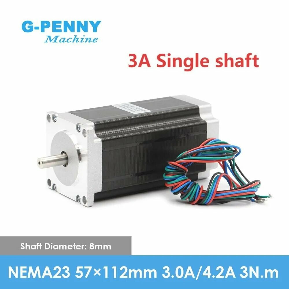 G-Penny Шаговый двигатель для ЧПУ NEMA 23, 57х112 мм, 3А, диаметр вала 8 мм, Одиночный вал
