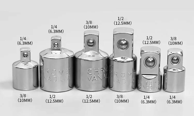 Набор переходников-адаптеров для головок 1/2, 3/8 и 1/4" 6 предмета