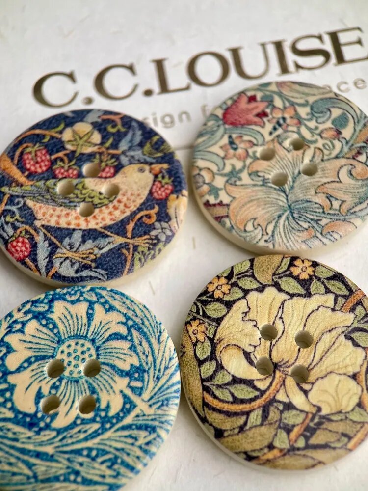 12 шт. 30 мм больших декоративных деревянных пуговиц с 4 отверстиями, дизайн Уильяма Морриса для украшения одежды, резинок для волос, сумок, шарфов и домашнего текстиля