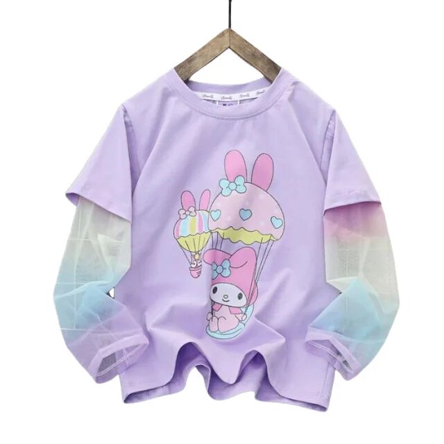 Футболка MINISO с длинными рукавами для девочек Hello Kitty Kawaii аниме модная студенческая летняя солнцезащитная спортивная повседневная детская одежда, Kid Size:150