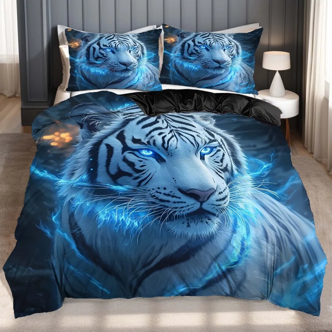 Комплект постельного белья Beiwoer Blue Tiger 3D Print EU Single 180x200cm, Трехкомплект / Комплект из трёх предметов(Две наволочки + одно покрывало)