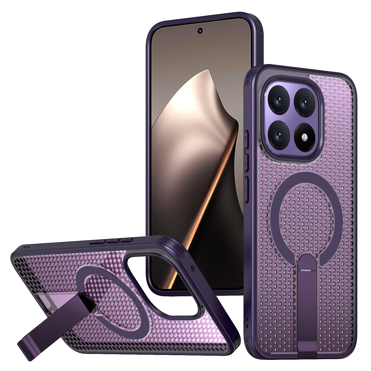 Чехол Для Xiaomi 15T/Сяоми 15T, soft touch, накладка, поликарбонат (PC), защита камеры, ударопрочный, встроенная подставка, усиленные углы, Xiaomi, Xiaomi 15T, purple,