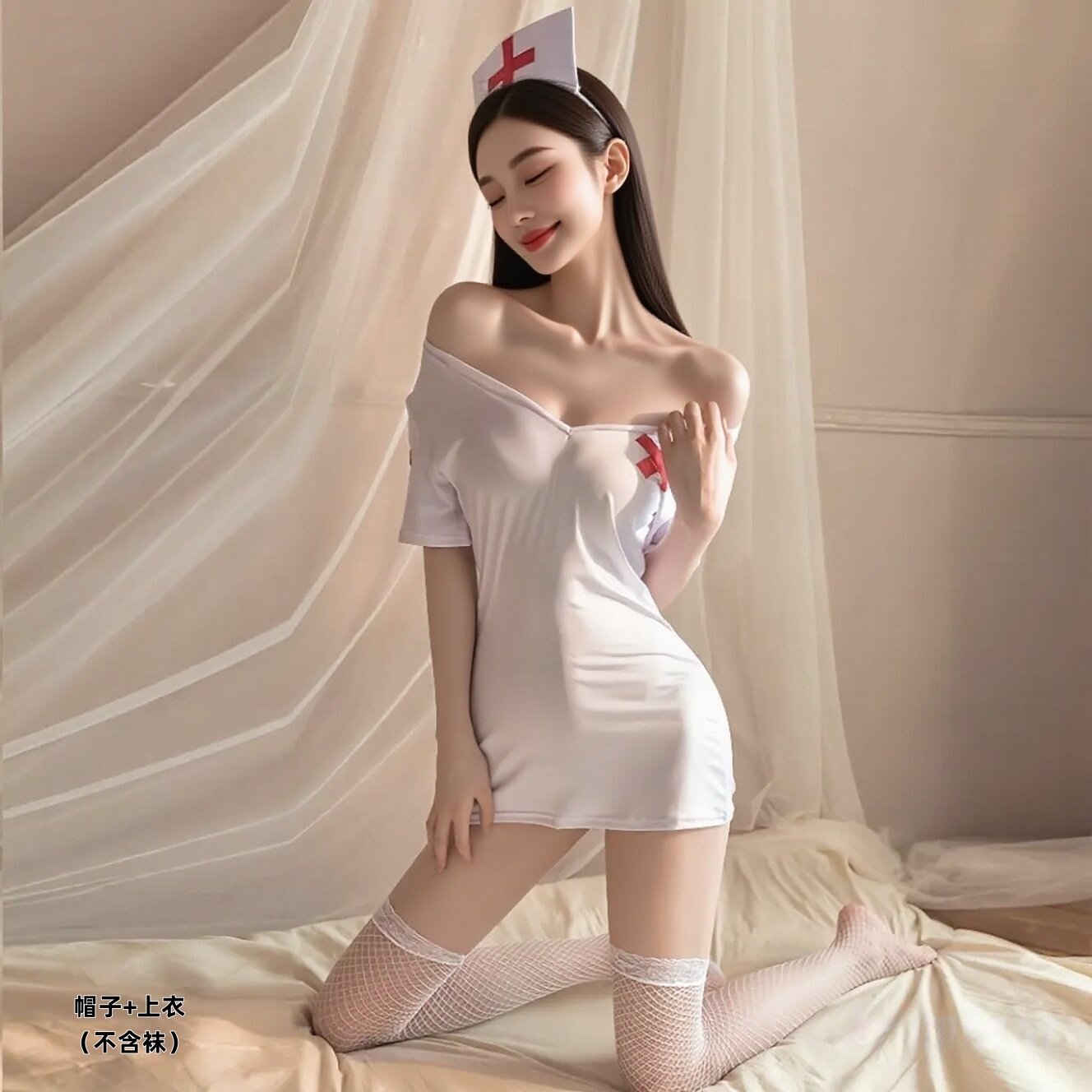 Сексуальное нижнее белье, прозрачная форма медсестры, соблазнительный и горячий комплект для ролевых игр, чулки. Белый цвет.