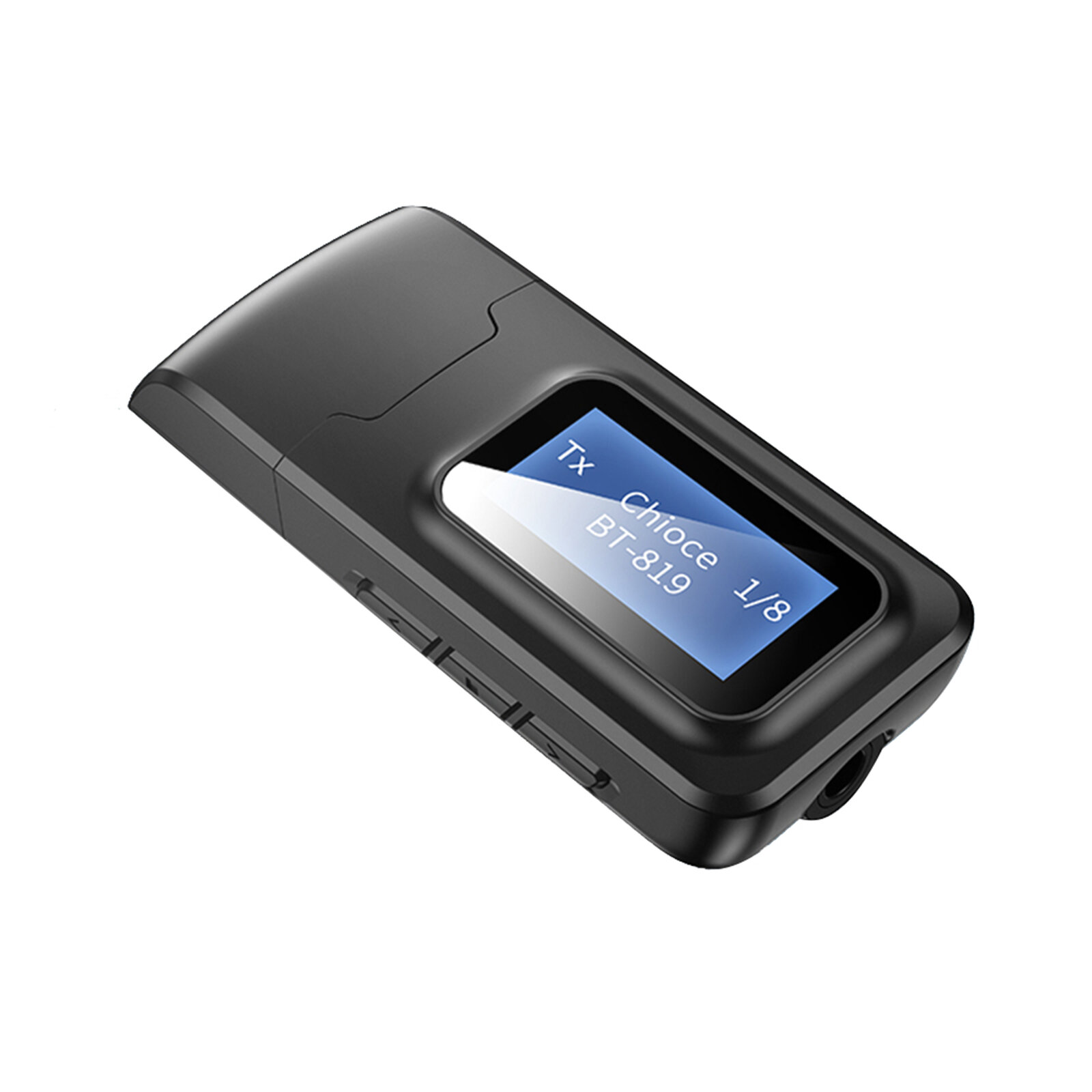 Адаптер Bluetooth 5.0 Трансмиттер Приемник Аудио 3.5mm Аукс Разъем 2 в 1 USB Донгл с ЖК-дисплеем для ТВ ПК Черный Пластик Пакет 10*6.5*1.7см Вес 32г В комплект 1 Адаптер 1 Кабель 3.5mm 1 Инструкция Английский