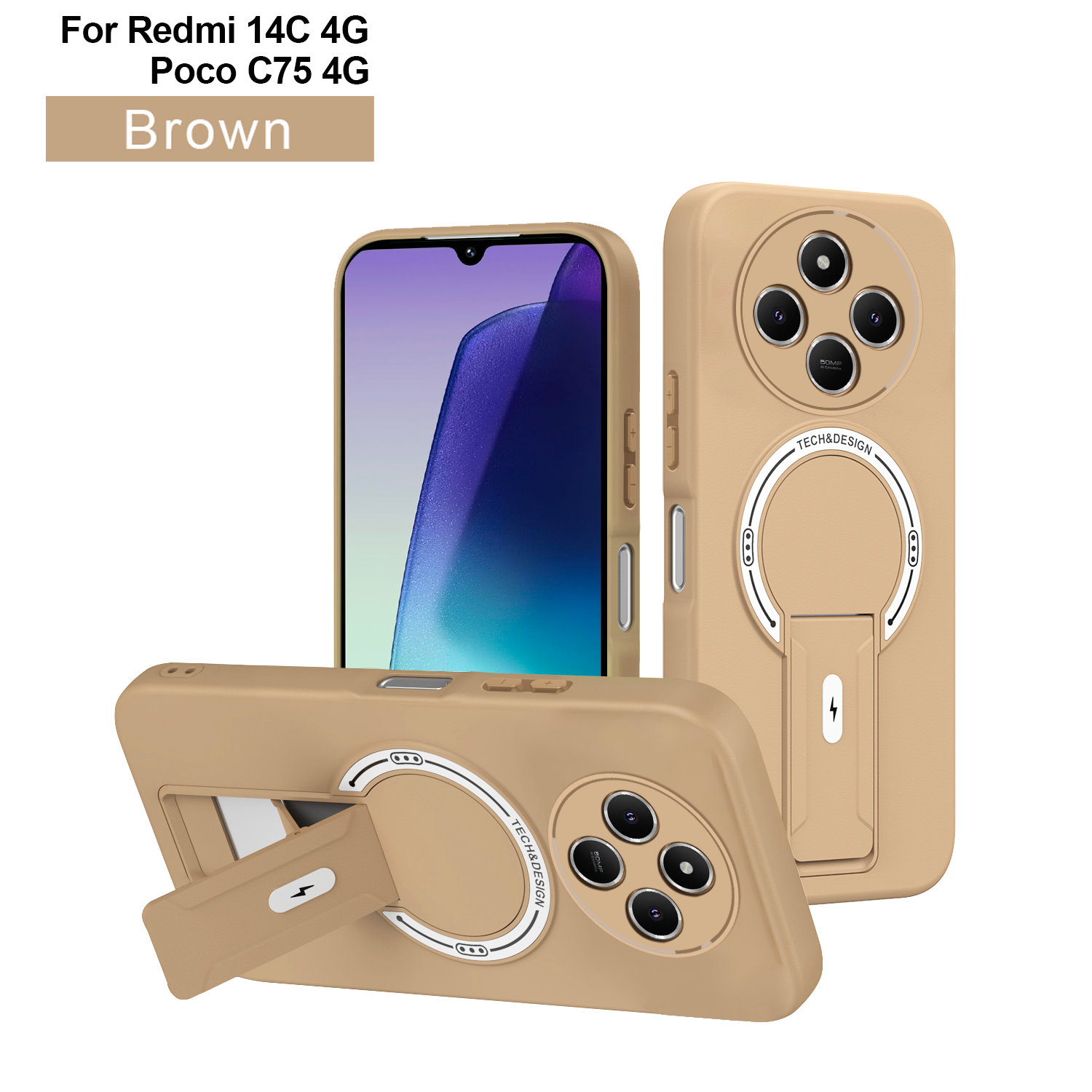 Чехол Для Редми 14с / Poco c75 / Xiaomi Redmi 14C / Поко С75, полупрозрачный, чехол-кардиомонитор, поликарбонат (PC), защита камеры, ударопрочный, встроенная подставка, усиленные углы, Xiaomi, Redmi 14C