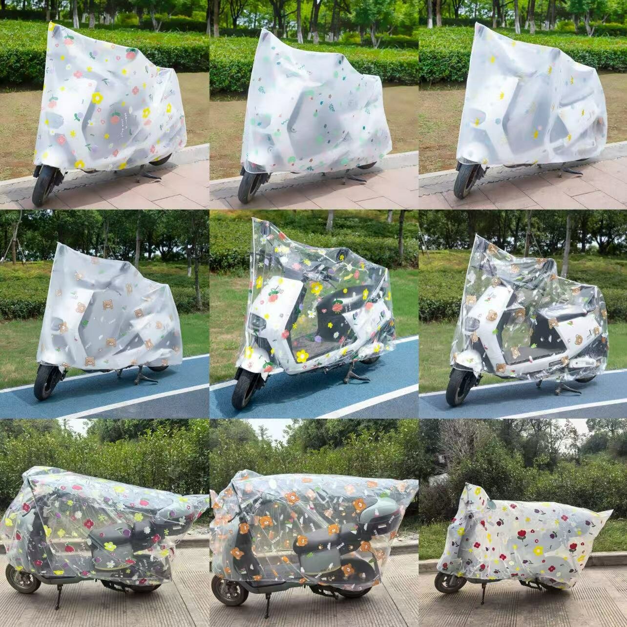 Чехол для электрического скутера от дождя, утолщенный, защита от солнца, прозрачный чехол для мотоцикла, электрического скутера, пылезащитный чехол, милый мультяшный водонепроницаемый чехол для скутера