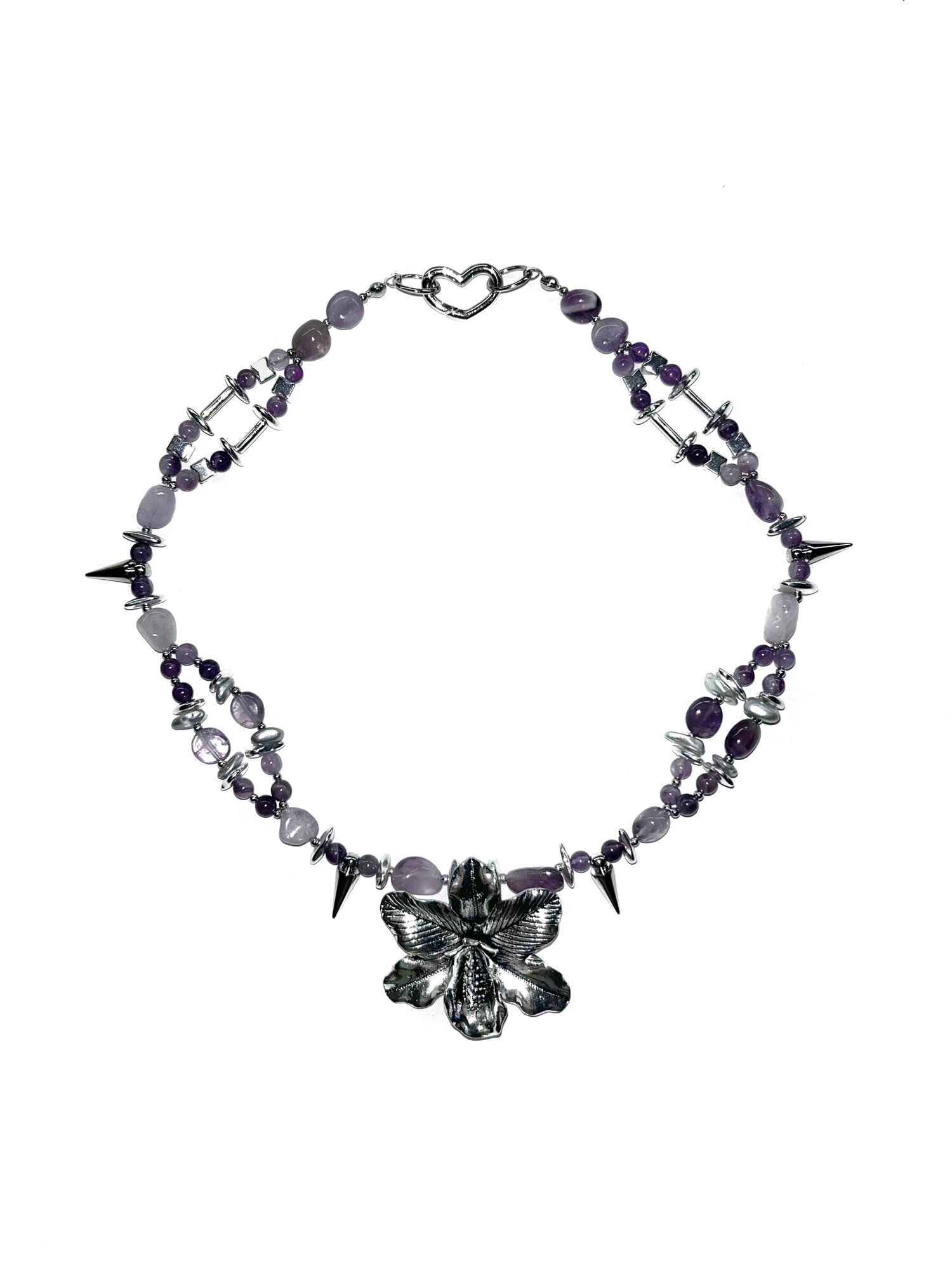 Колье, аметист, халцедон, гематит