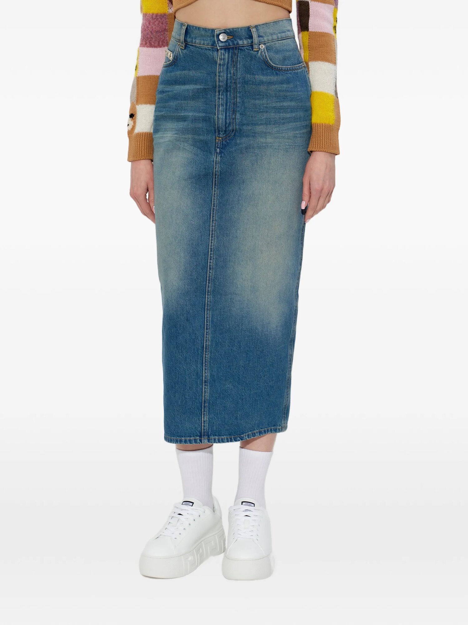 Юбка MOSCHINO Logo-label midi skirt, размер 38, blue — фото 1
