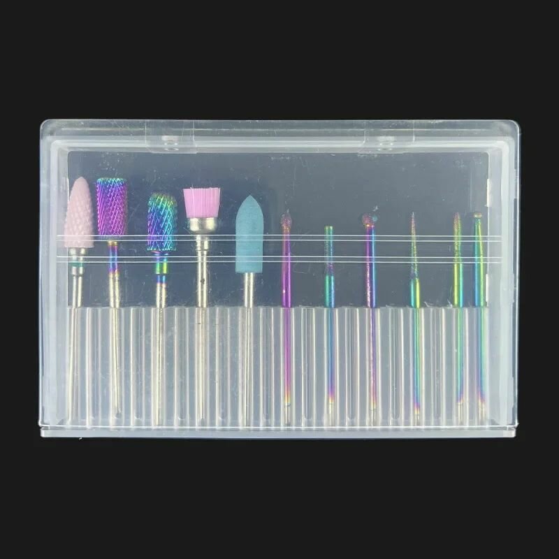 RM Набор алмазных Фреза для аппаратного маникюра и педикюра 10 упаковок (шар, игла, полировщик, пламя, корундовые фрезы)