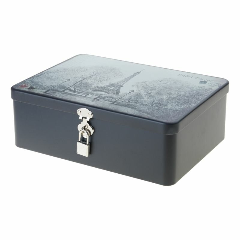 Ретро-жестяная коробка с замком и ключом для настольного ящика хранения-черный
