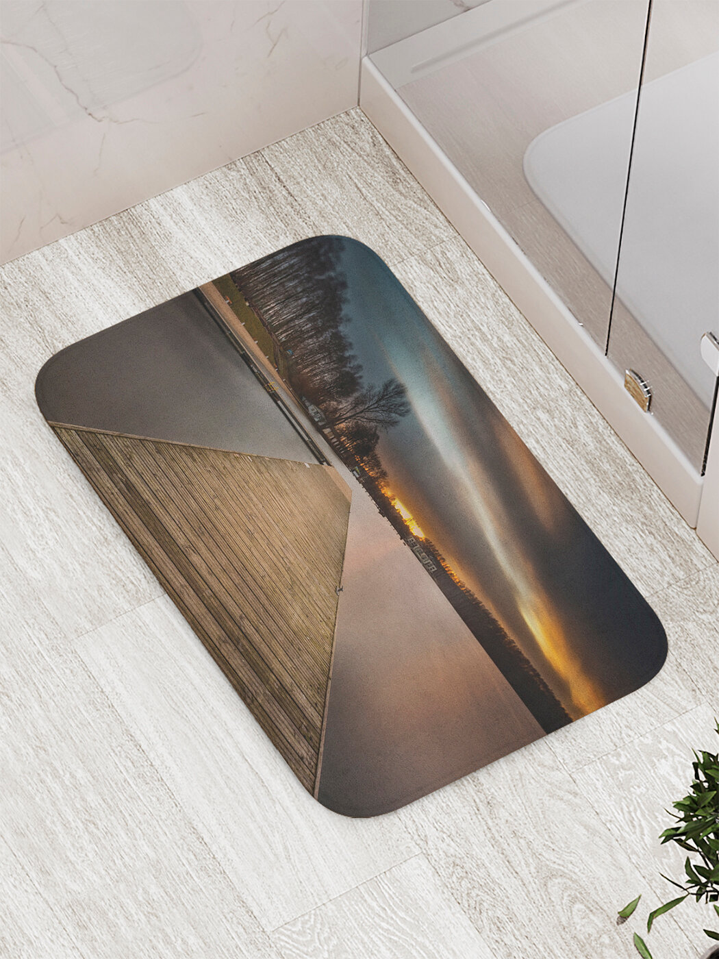 Коврик для ванной комнаты, туалета "Деревянный мост" противоскользящий, 52х77 см, JoyArty