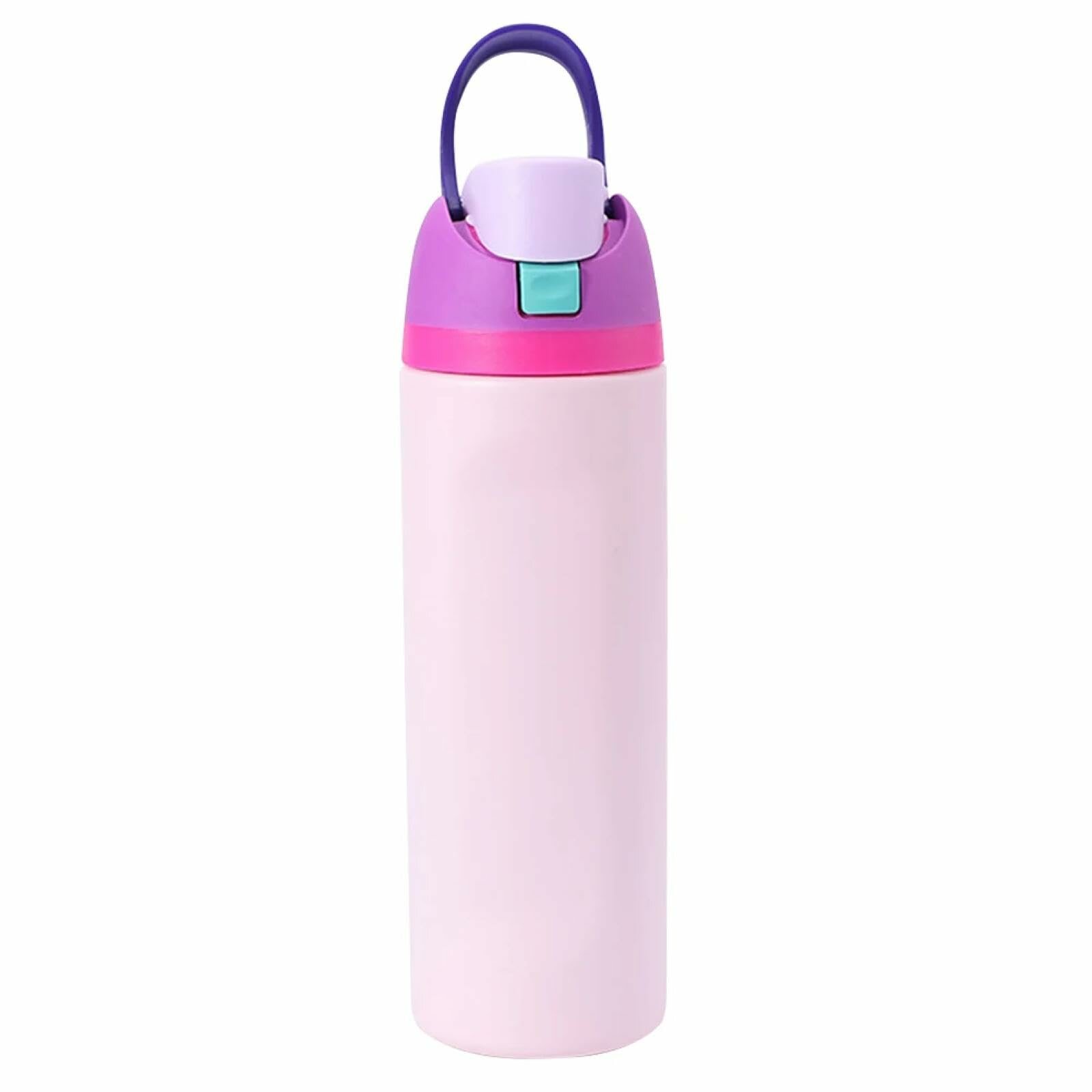Стainless steel thermal insulation water cup with straw, stainless steel fitness sports cup with handle, Macaron water cup, large-capacity straw fruit cup, pink and purple 24oz.