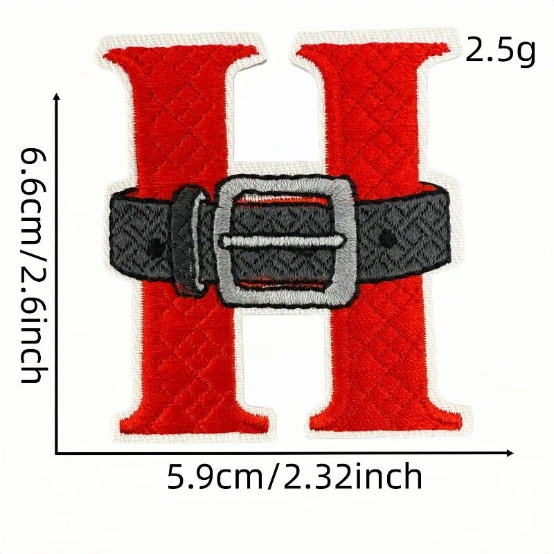 Вышивка буква H с ремнем, 6.6x5.9 см, Красный, BD2599H