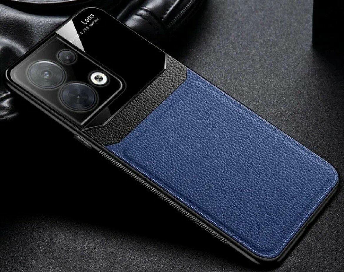 Чехол задняя панель MyPads «Generoso» для Realme 10 Pro из силикона со вставками из эко-кожи и оргстекла синяя