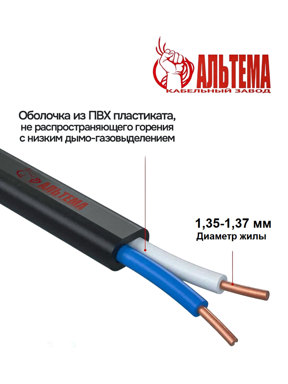 Кабель ВВГ-Пнг(А)-LS 2х1.5 мм² 20 м Альтема, медный силовой негорючий ГОСТ, черный провод электропроводки дома