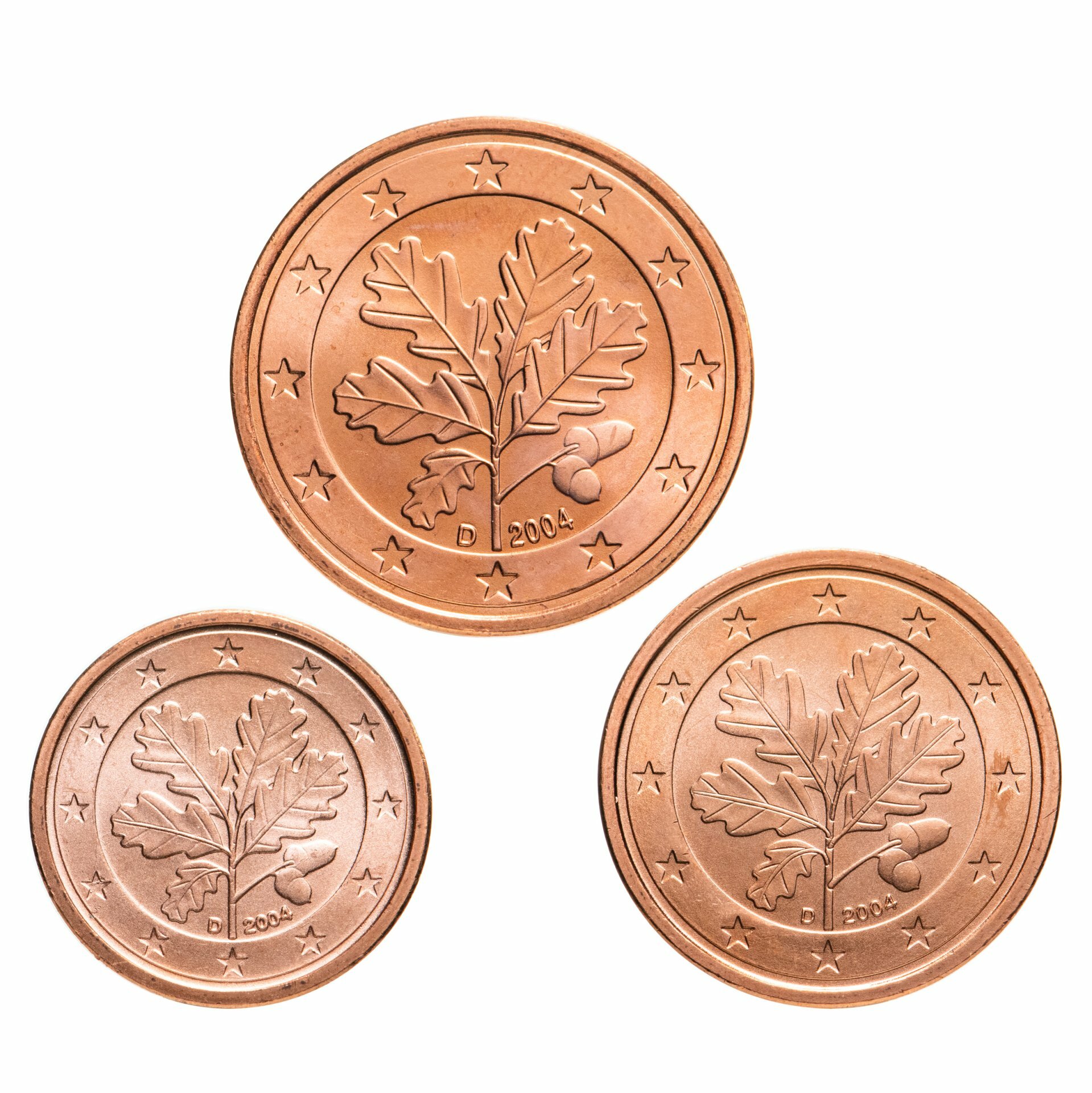 Германия набор 1, 2, 5 евроцентов 2004 двор D 3 монеты, Сталь, в сохранности UNC