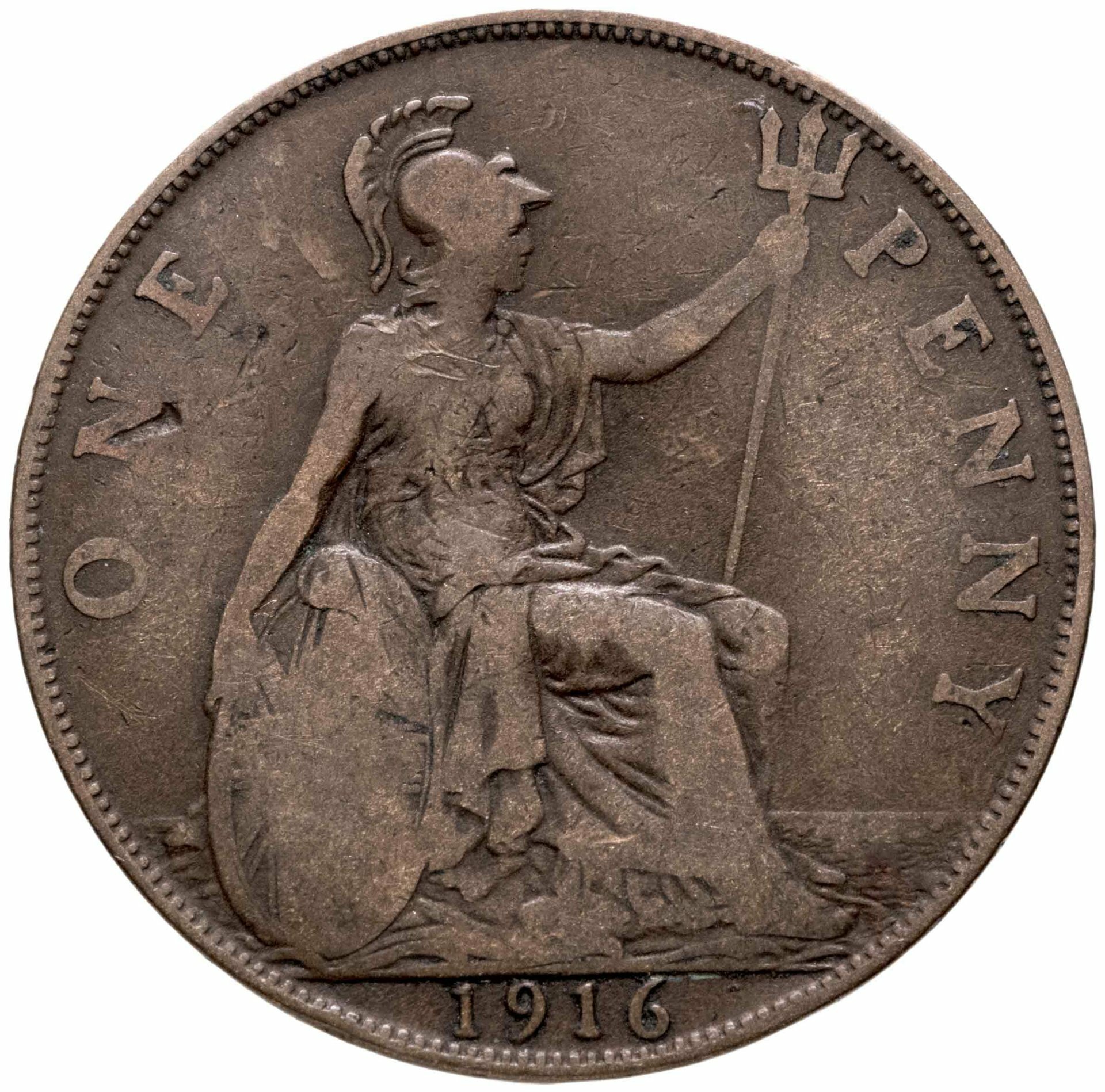 Великобритания 1 пенни penny 1916, Бронза, в сохранности VF