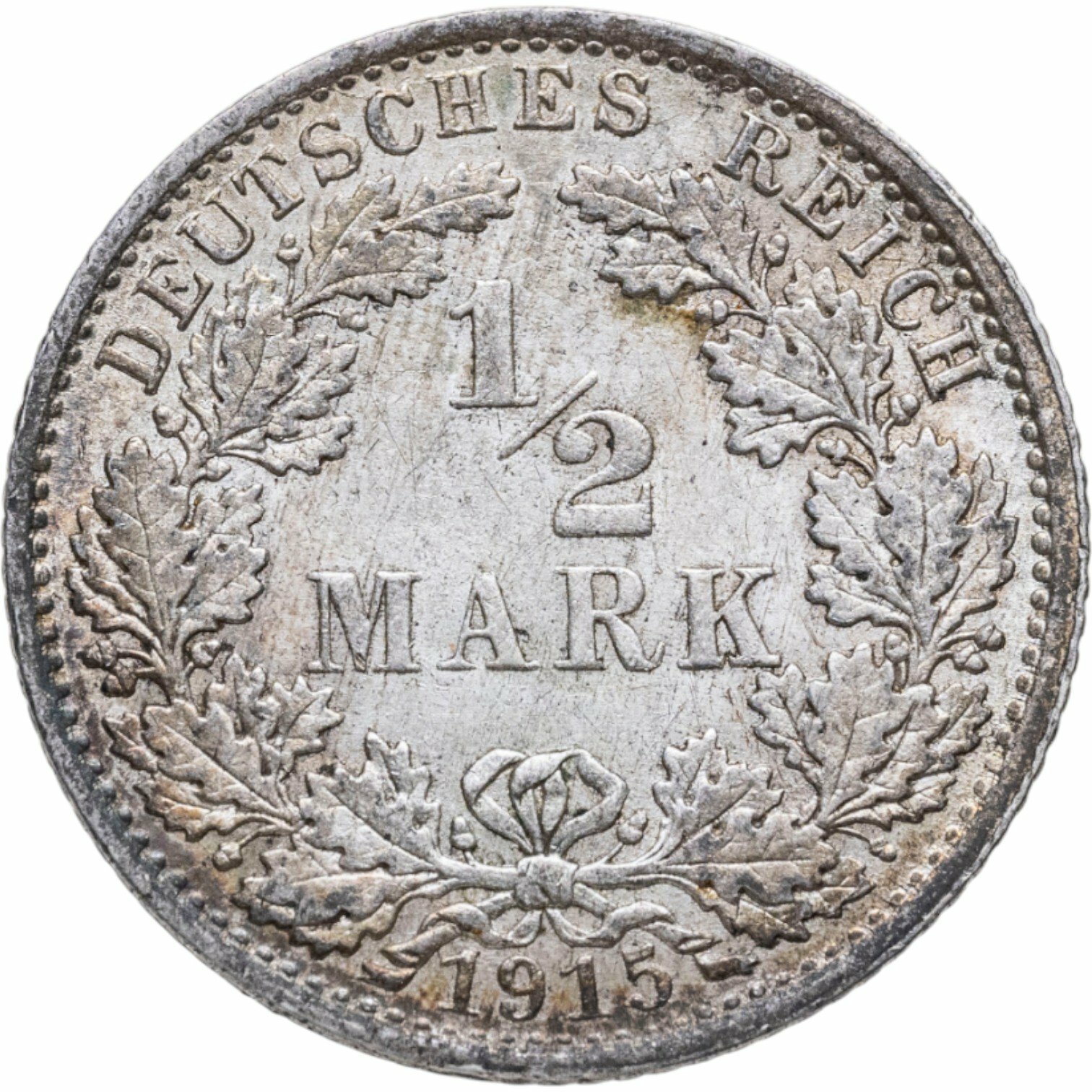 Германия 1/2 марки mark 1915 Знак монетного двора: "A" - Берлин, Серебро 900, в сохранности AU-UNC