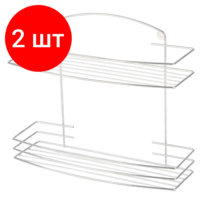 Комплект 2 шт, Полка настенная двухъярусная Lecco 27*35*13 см хром
