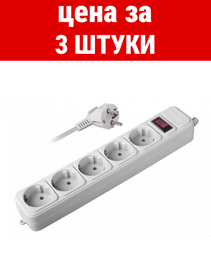 Комплект 3 шт, сетевой фильтр 5МЕСТНЫЙ 1.8М FOP-05GS-180-GY 3Х0.75 серый 5022980 ФАZА