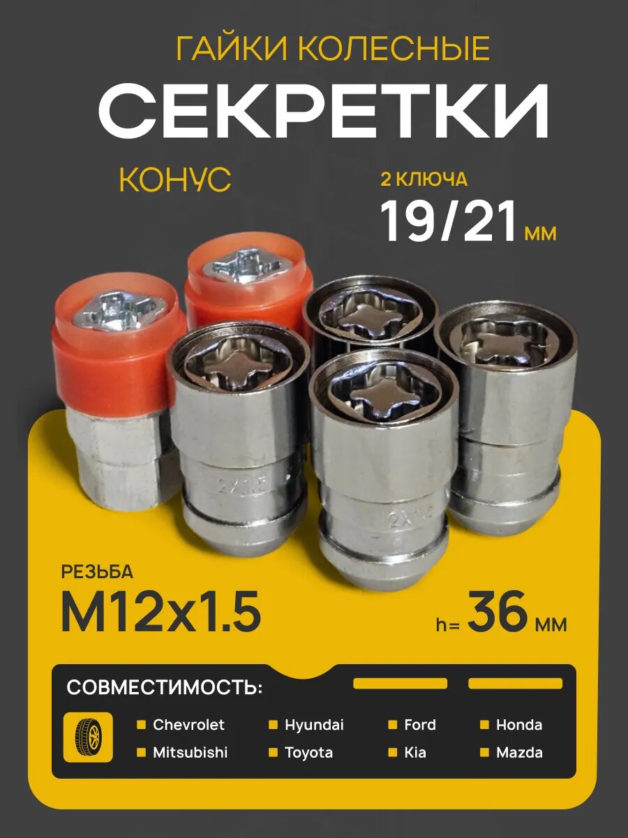 Секретки колесные гайки М12*1,5 конус 36мм