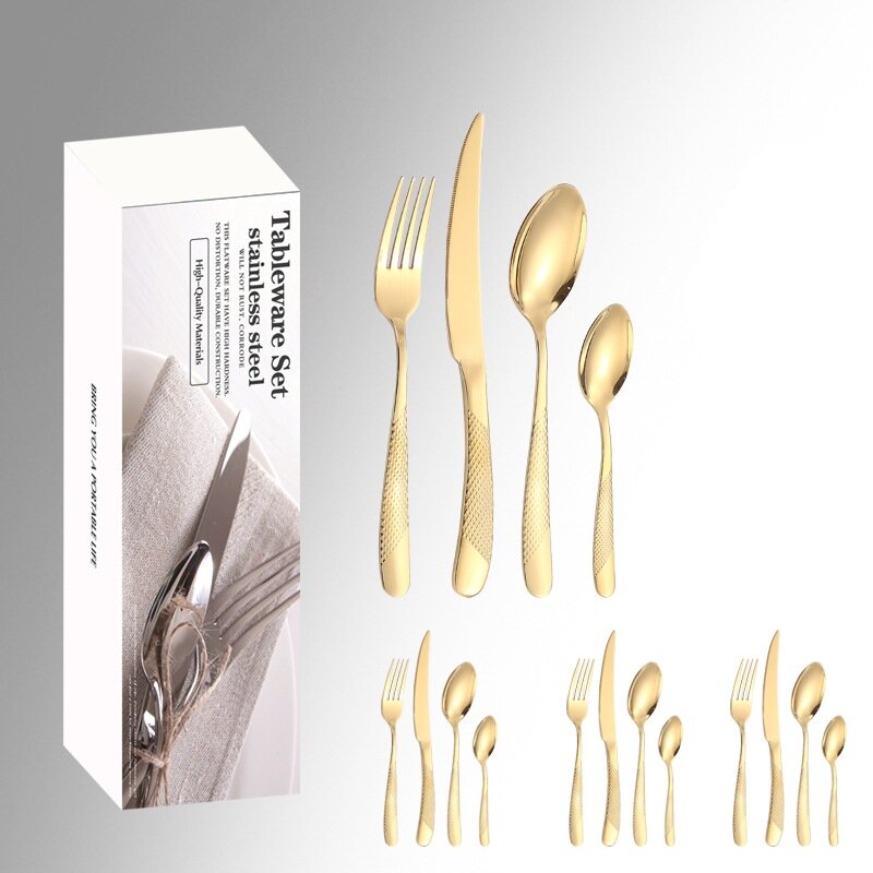 Набор столовых приборов из нержавеющей стали Amazon Cross-Border, 16/20/24 предмета, звезда, алмаз, 4 основных предмета, простая коробка, нож, вилка, ложка