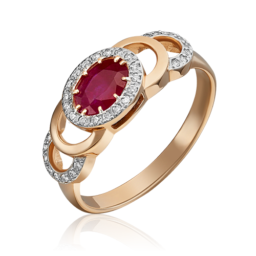 Кольцо, красное золото, 585 проба, бриллиант, рубин