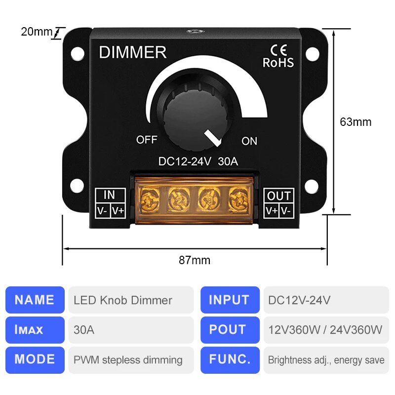 Диммер VaneAims DC12V-24V 30A