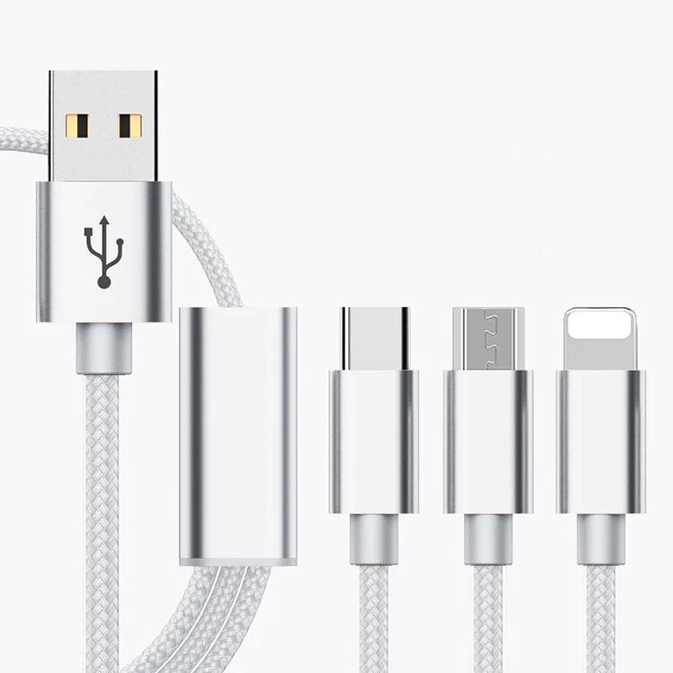 3-портовый USB зарядный кабель для телефонов, длина 20 см, быстрая зарядка