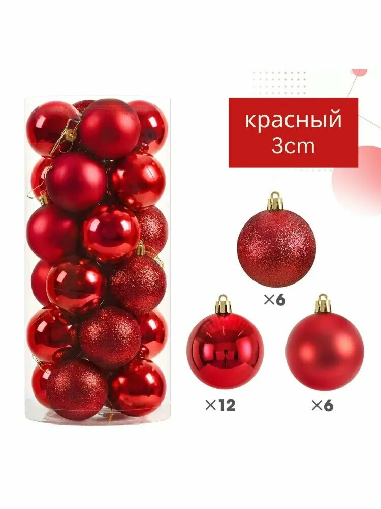 Елочные украшения домики красные 3 см 24 шт декоративные праздничные для новогодней елки дома офиса