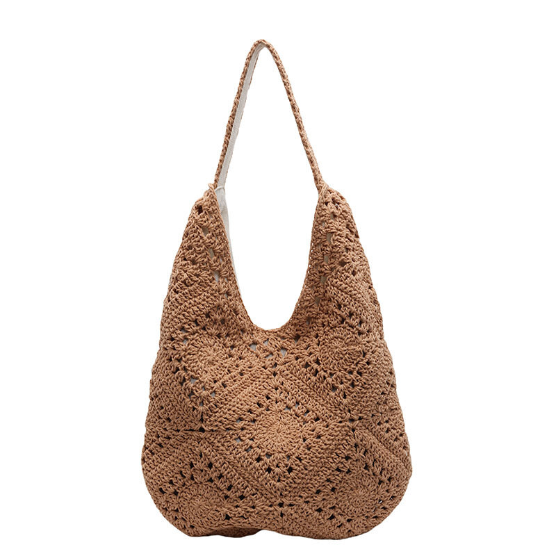 Ручная работа, вязаная крючком, хлопковая веревка, одноплечевая готовая сумка из пряжи, большая вместимость, модная стильная ручная сумка для женщин