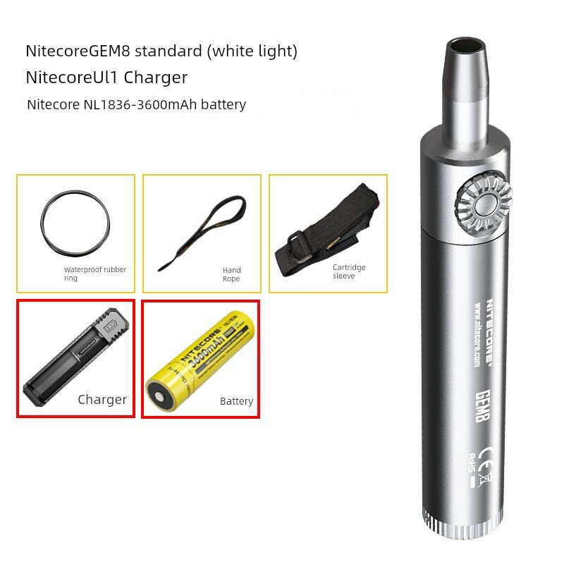 NITECORE GEM8 белый световой фонарик с батареей NL1836 и зарядным устройством UI1