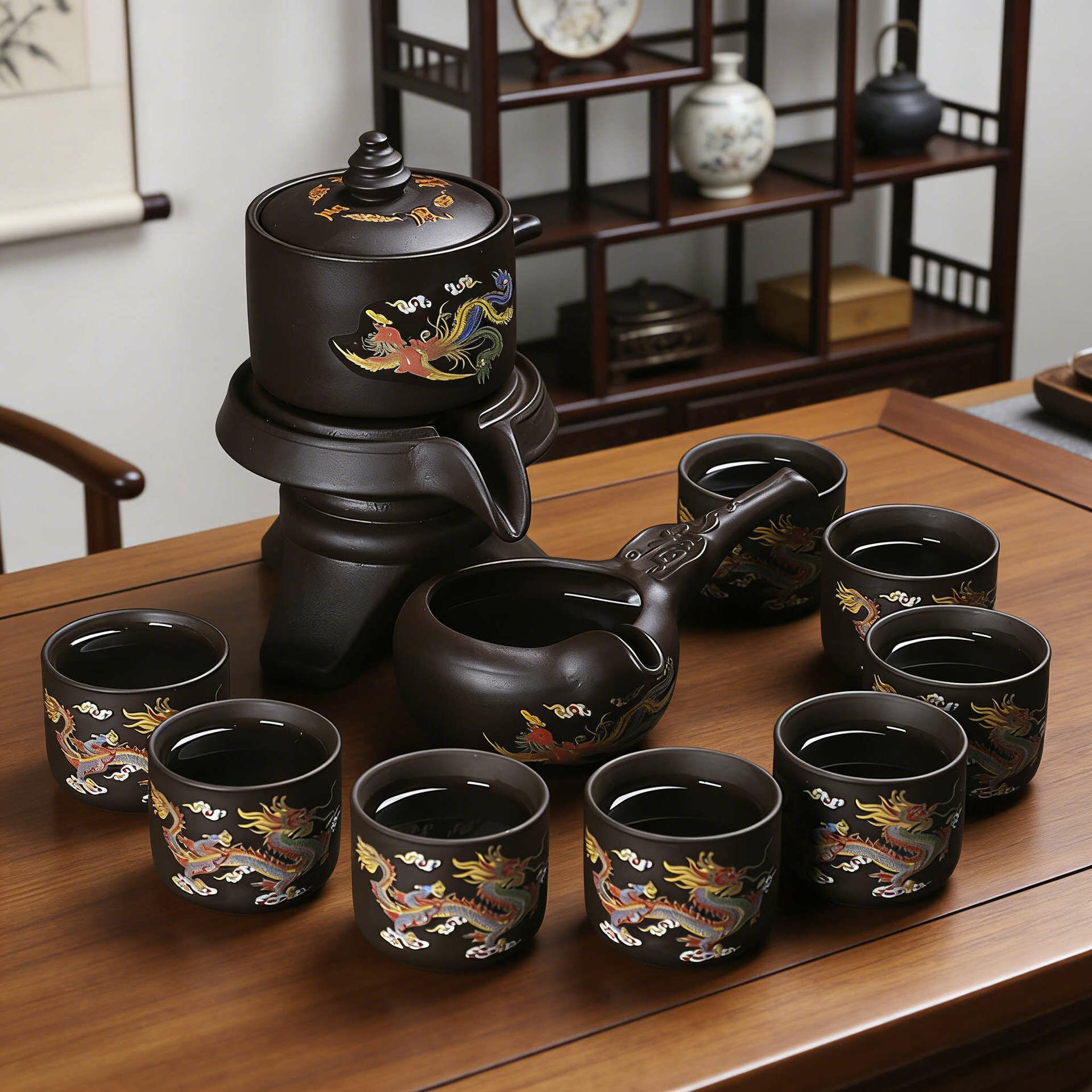 Термочувствительный чайник Хамелеон Феникс, фиолетовая глина, ленивое заваривание чая, роскошный автоматический чайный набор, китайский стиль, новый высококачественный набор для кунг-фу чая