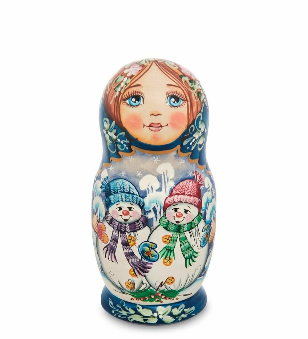 Матрешка 5м "Мария со снеговиками" мал. A2069690 Народные промыслы, Дерево липа, краски, лак