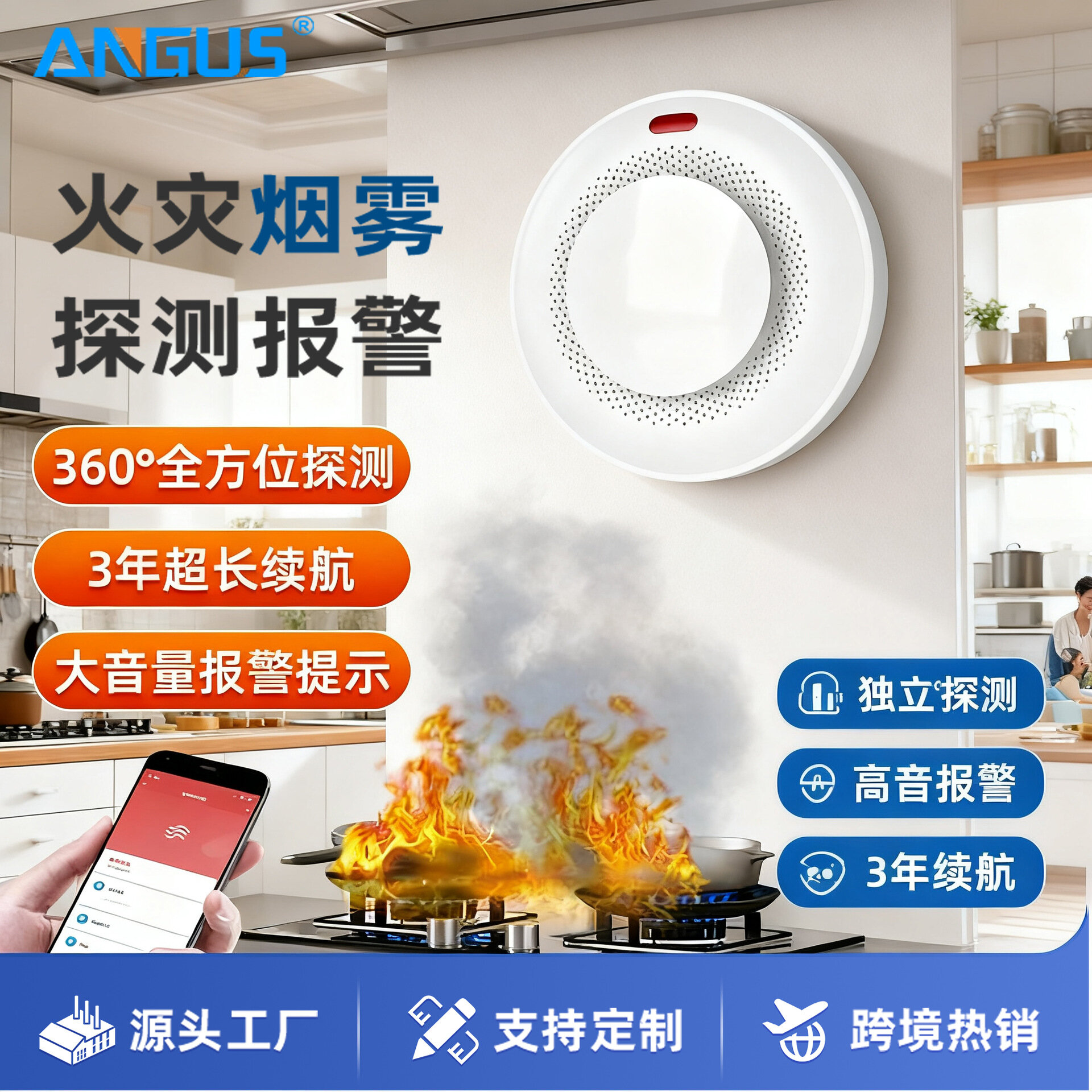 Кросс-бордерный WiFi домашний датчик дыма Tuya 433, модель с батареей, умный пожарный детектор, управление через приложение