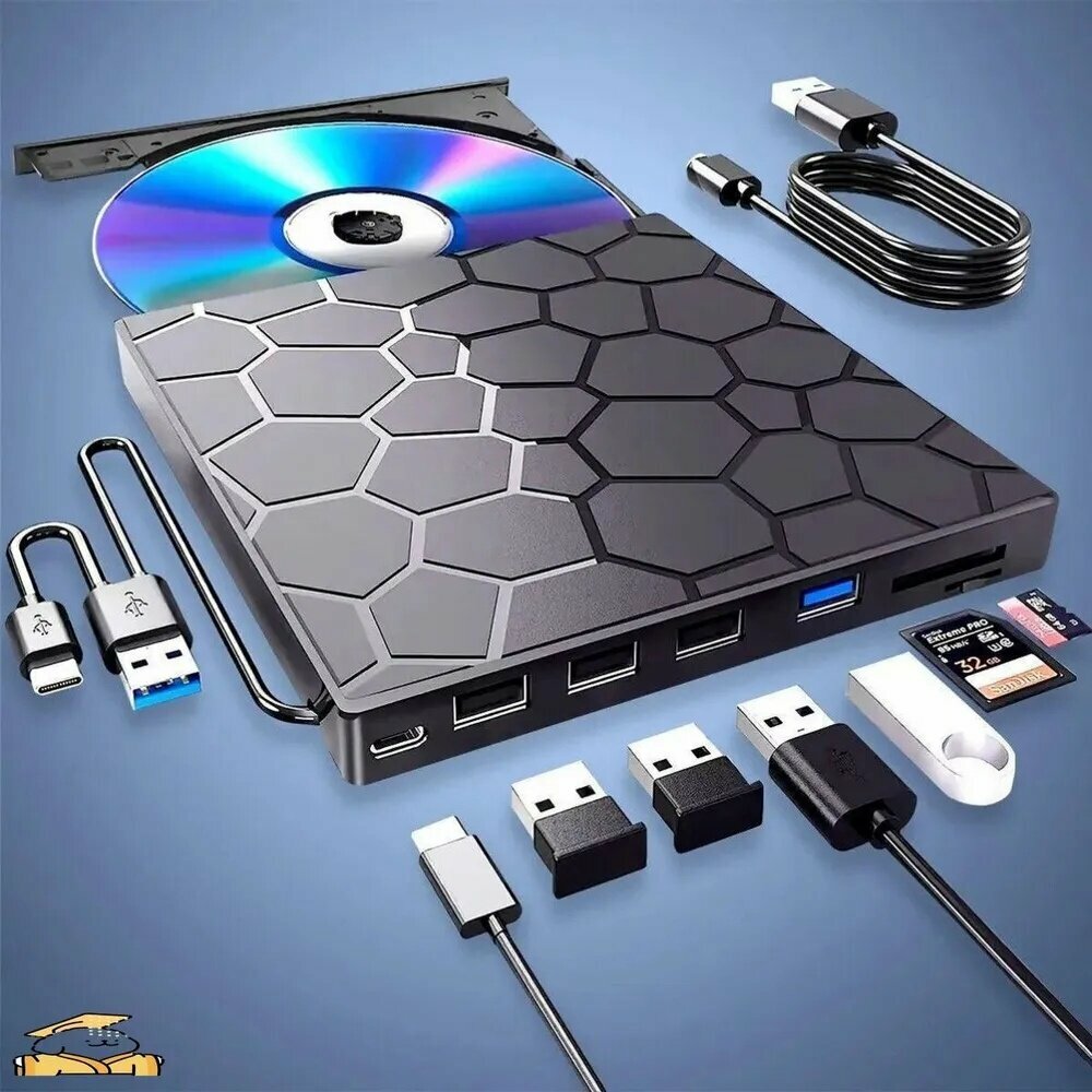 Внешний CD/DVD-привод для ноутбука, DVD-плеер для ноутбука, Ультратонкий портативный USB 3.0 8 в 1, внешний дисковод для записи DVD/ CD, плеер и записывающее устройство CD/VCD/DVD