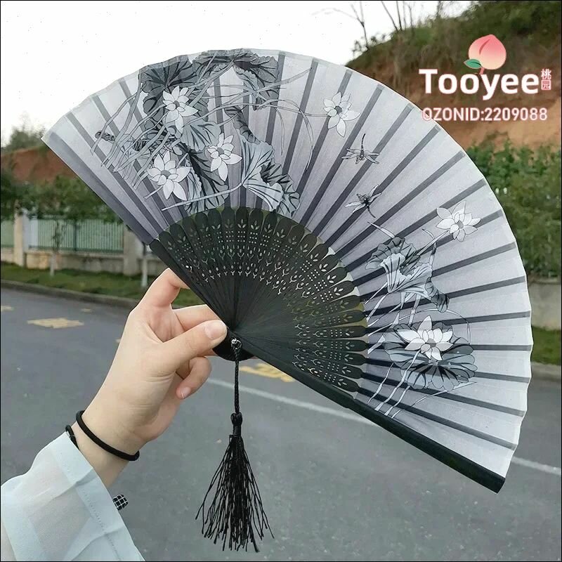 Складной веер из бамбука в китайском стиле - традиционный подарок для женщин и девушек (ручная роспись)