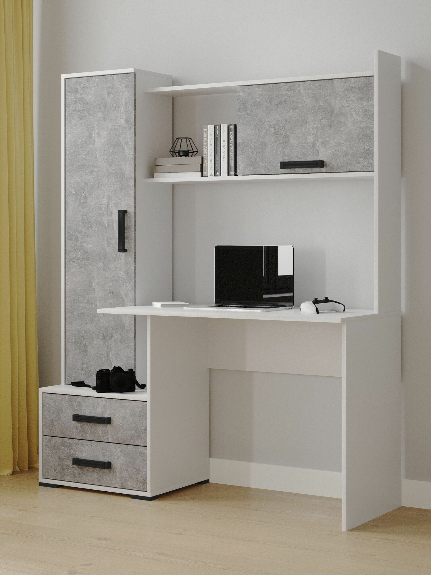 Компьютерный стол Квартет-9 1716х1400х550 ( белый/ателье светлое) тэкс