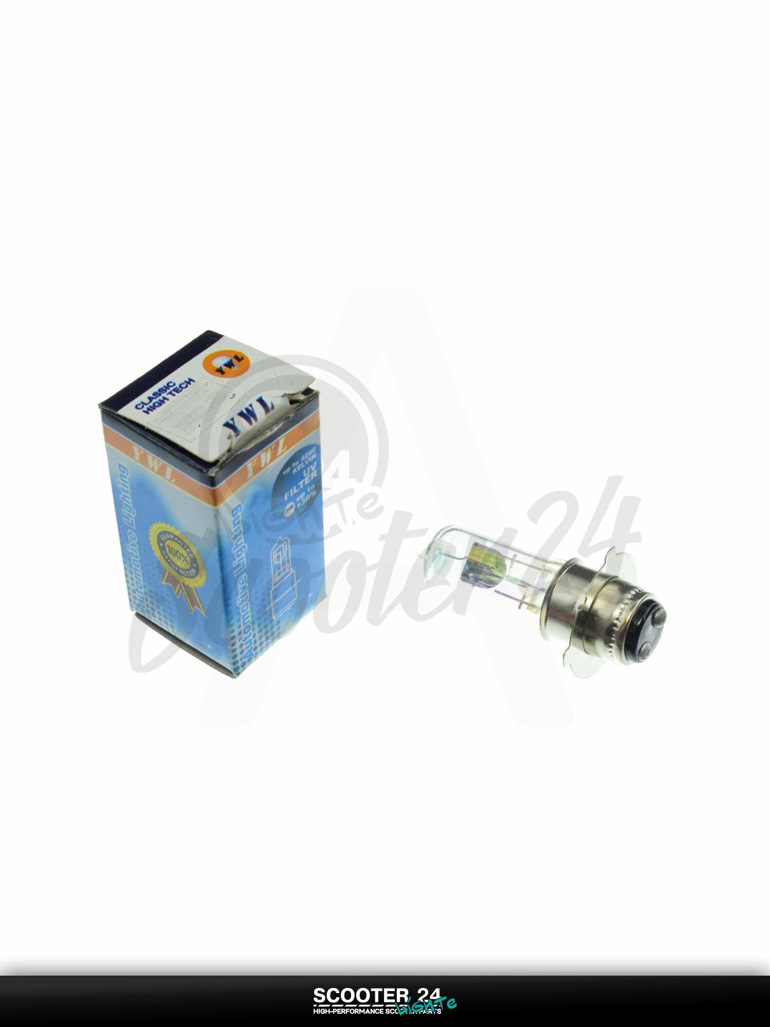 Лампа фары P15D-25-3 (3 уса) 12V 18W/18W для мототехники универсальная (хамелеон розовый) "YWL"