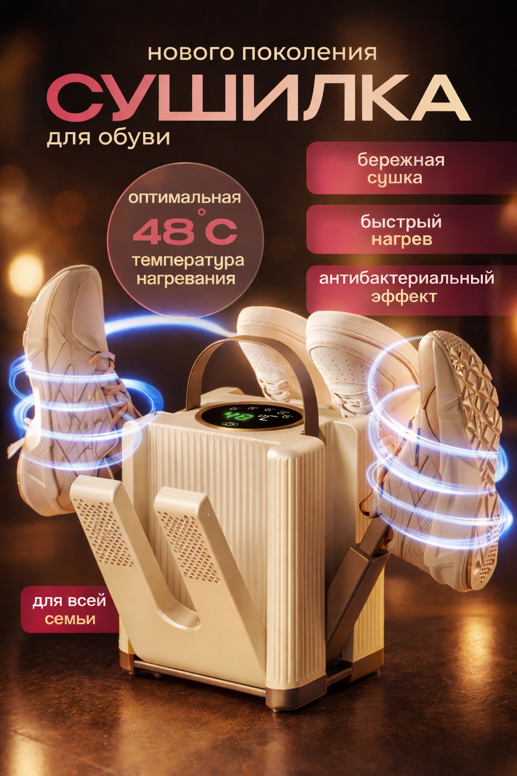 Сушилка для обуви электрическая, быстрая сушка, для 3 пар обуви, бежевая