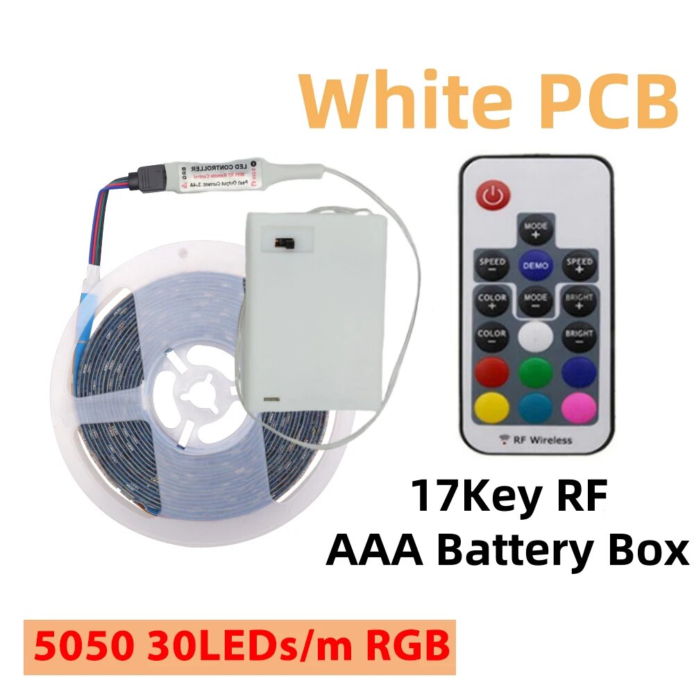 RGB лента светодиодная 5050 2м, 30LED/м, White PCB