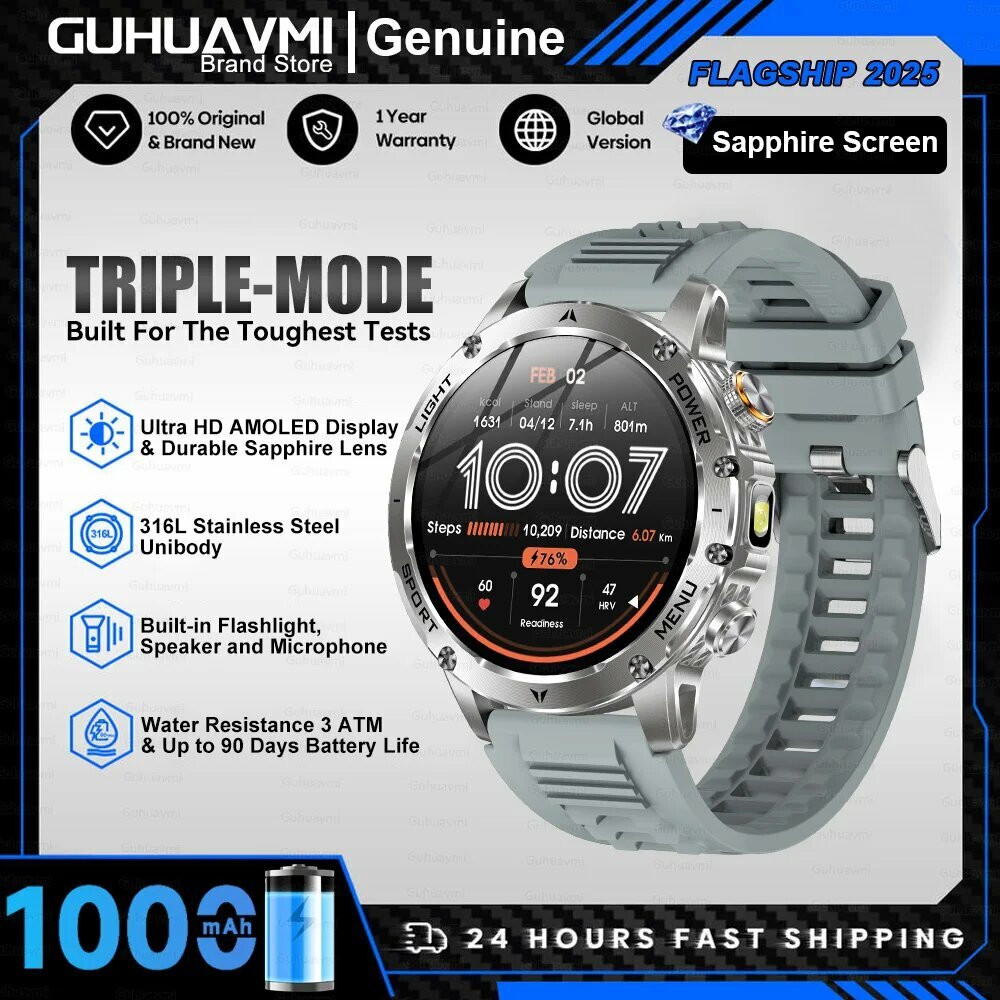 Смарт-часы GUHUAVMI Triple-Mode, Серый, Silver